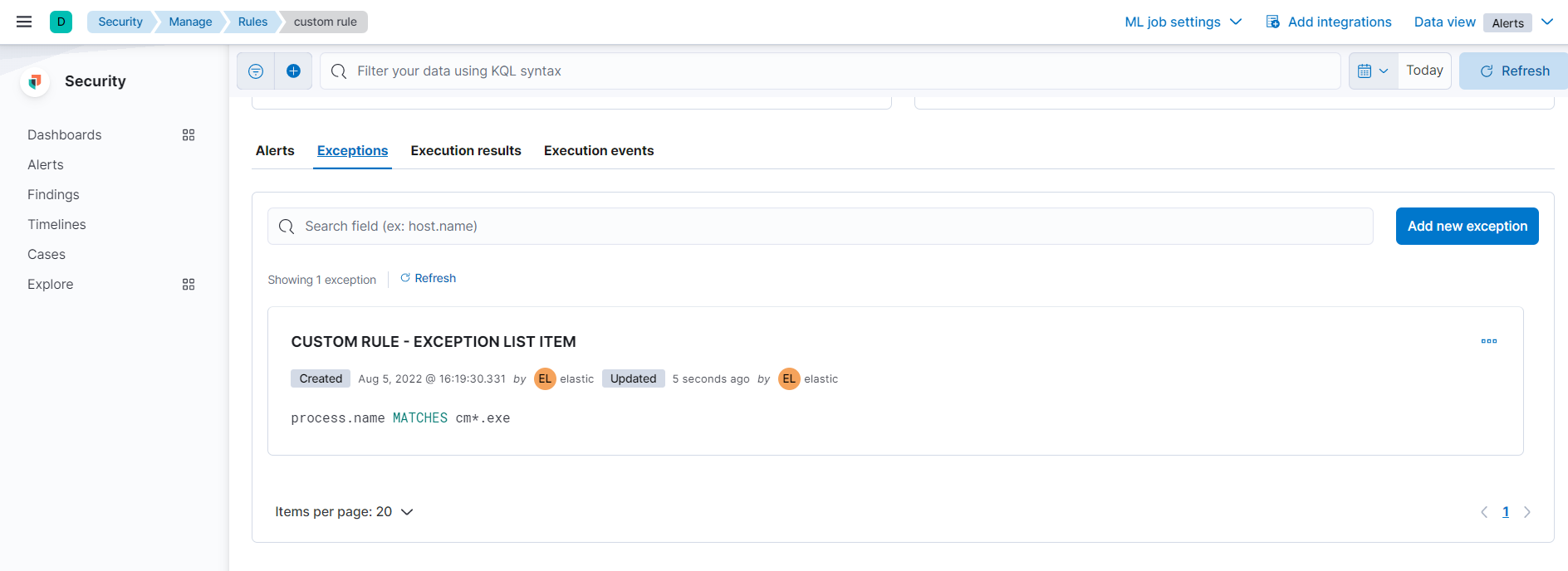 Security Solution `exist` Is Displayed Instead Of `does Not Exist` After Adding The Exception 2096
