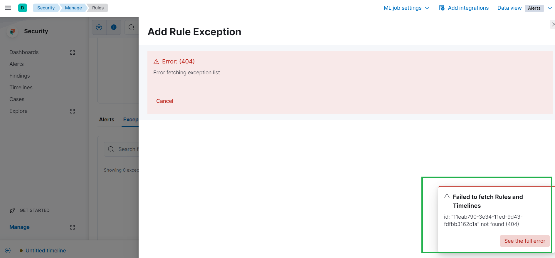 Security Solution Incorrect Error Message Is Displayed Under Rule Exception Tab For Deleted 4639