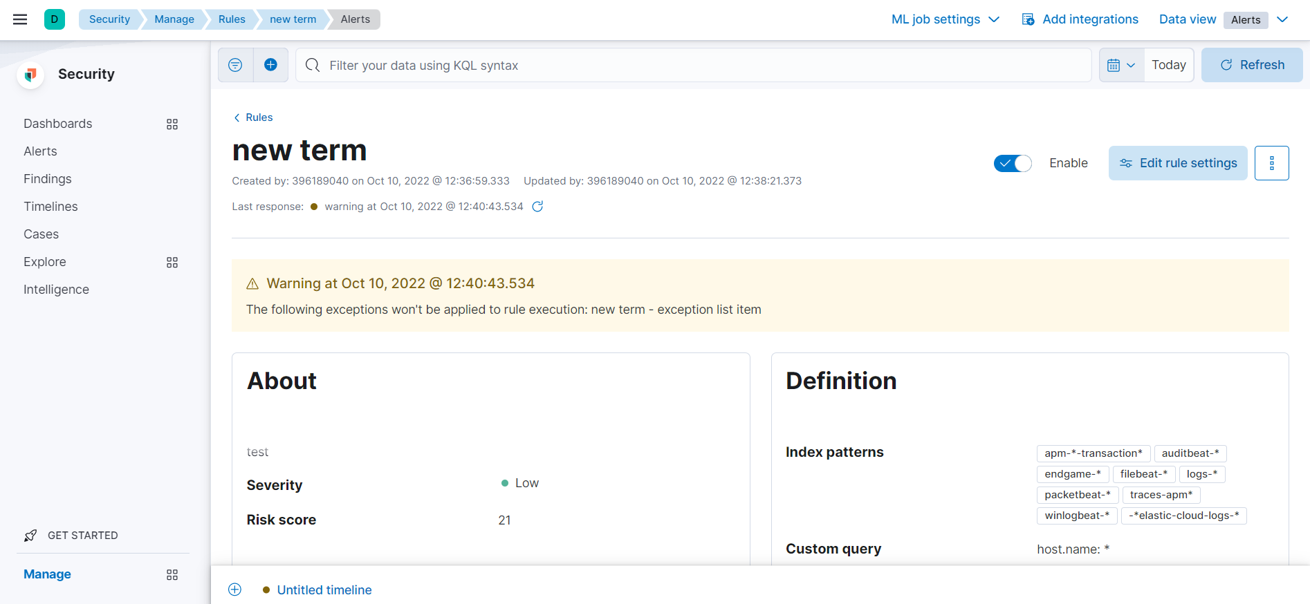 [Security Solution] Rule is not displayed any warning message when small value list becomes ...