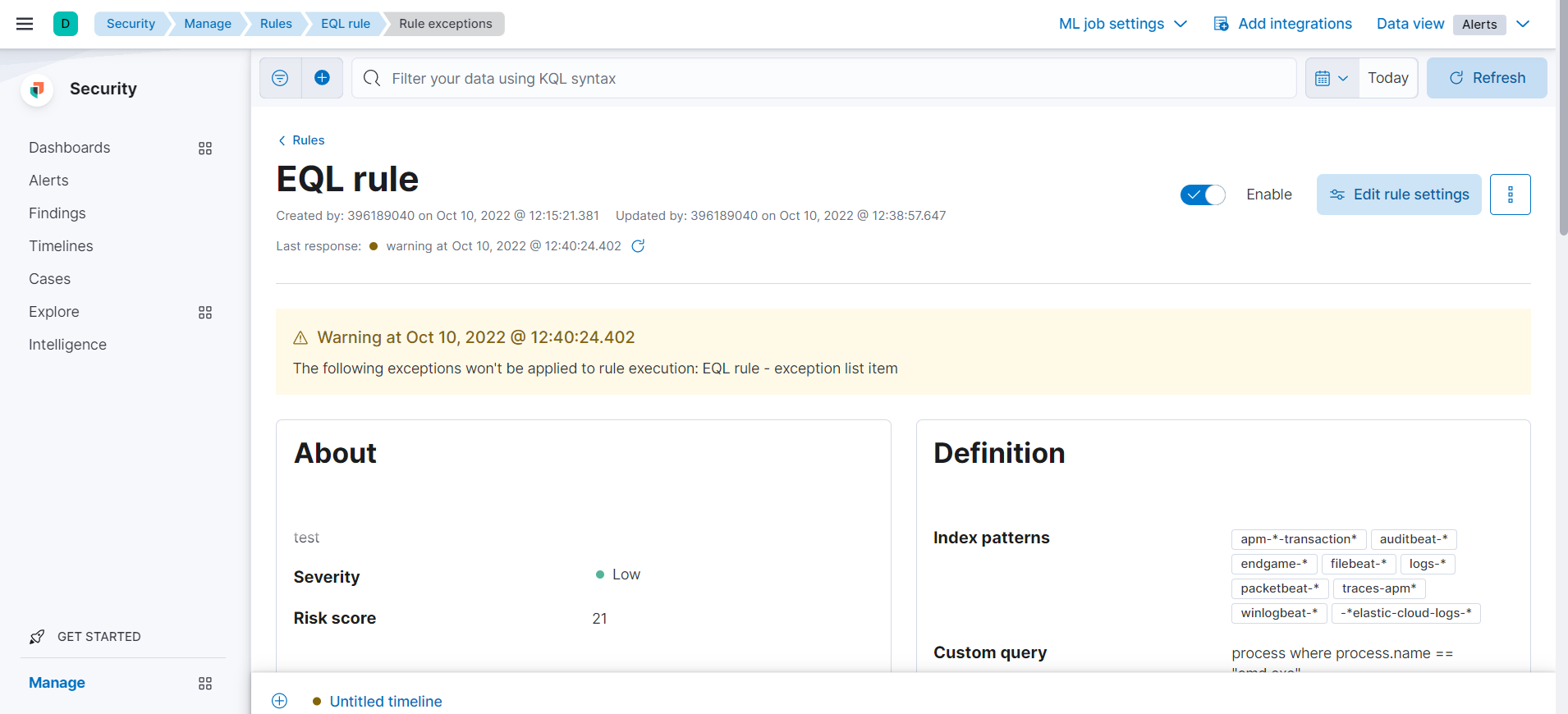 [Security Solution] Rule is not displayed any warning message when small value list becomes ...