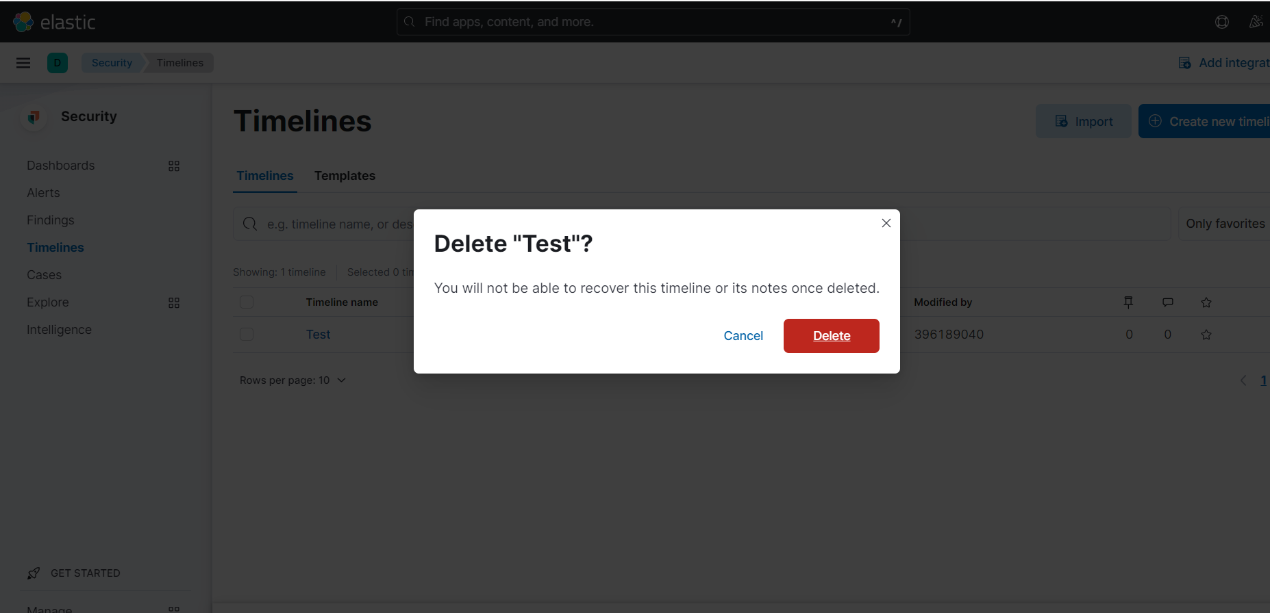 [Security Solution] Format issue when delete the timeline from Timeline page · Issue #149187 ...