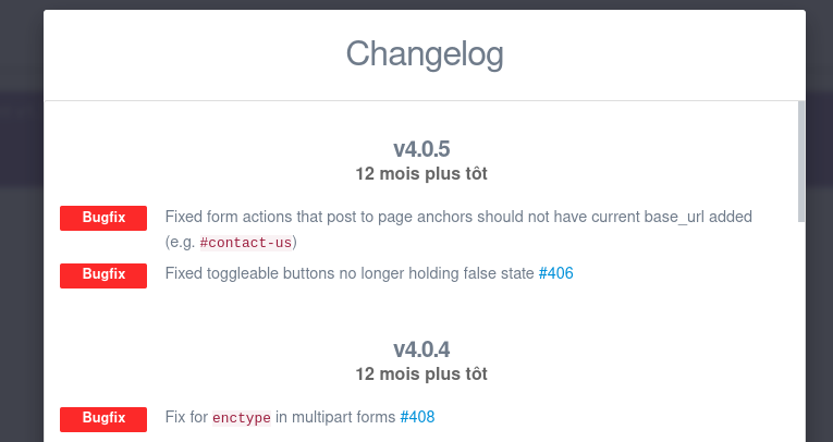 Changelog display is blocked on v4.0.5 · Issue #501 · getgrav/grav-plugin-form · GitHub