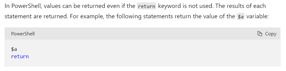 If a block inside a function contains `return`, all output is written ...