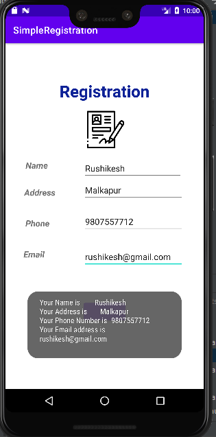 GitHub - RushikeshNarkhedePatil/SimpleRegistration: Simple Registration app using Toast
