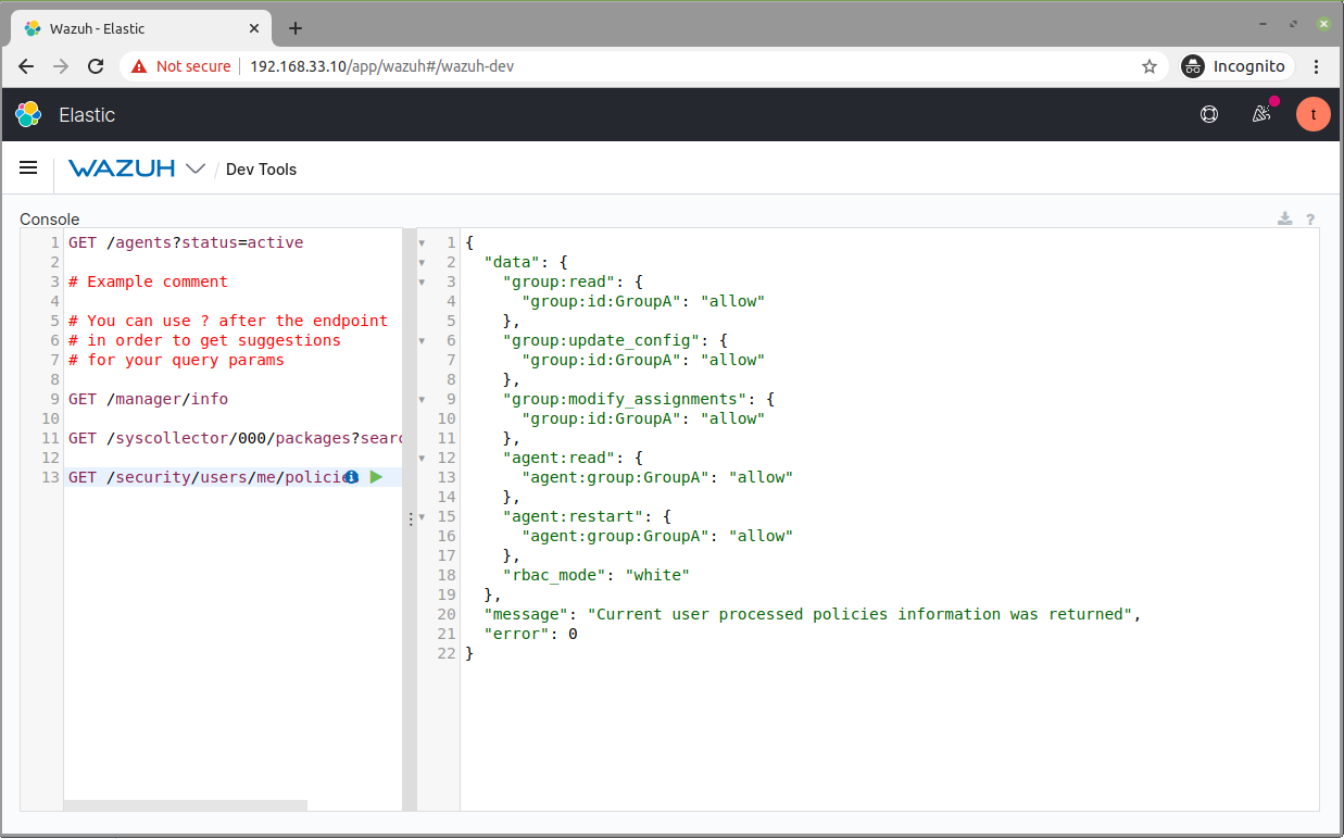 An error message is displayed when changing a group's configuration although the user has the ...