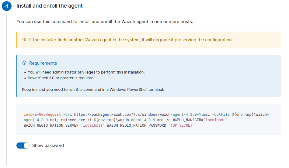 The agent installation command for Windows fails if the registration password contains spaces ...