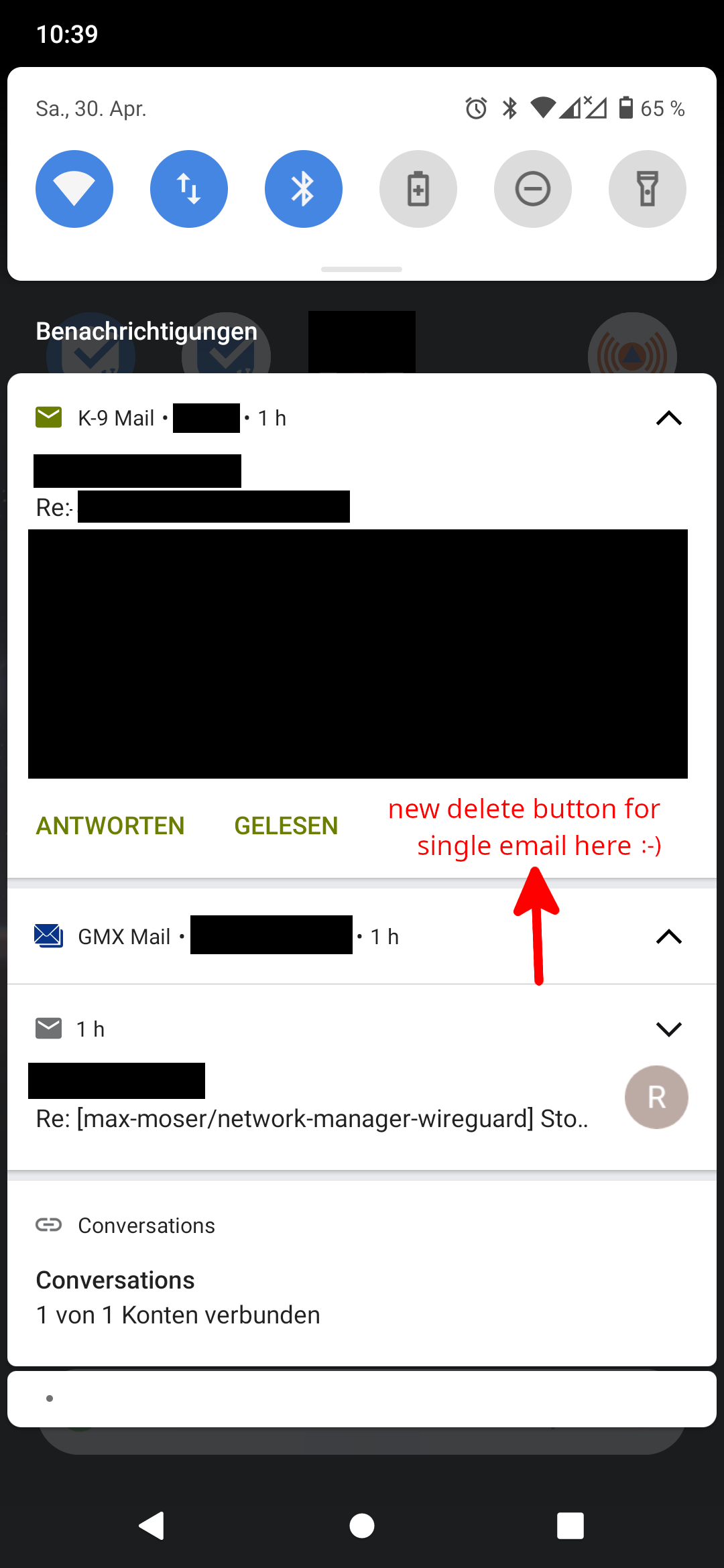 Delete button in notification for single email · Issue #6060 · thunderbird/thunderbird-android ...