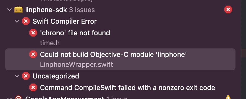 Getting Error No such module 'linphonesw' · Issue #777 · BelledonneCommunications/linphone ...