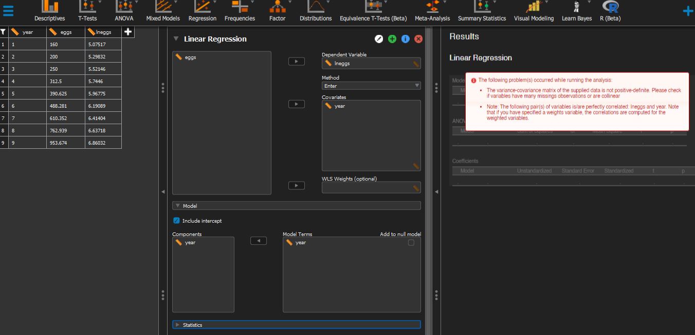 linear regression error · Issue #1333 · jasp-stats/jasp-issues · GitHub