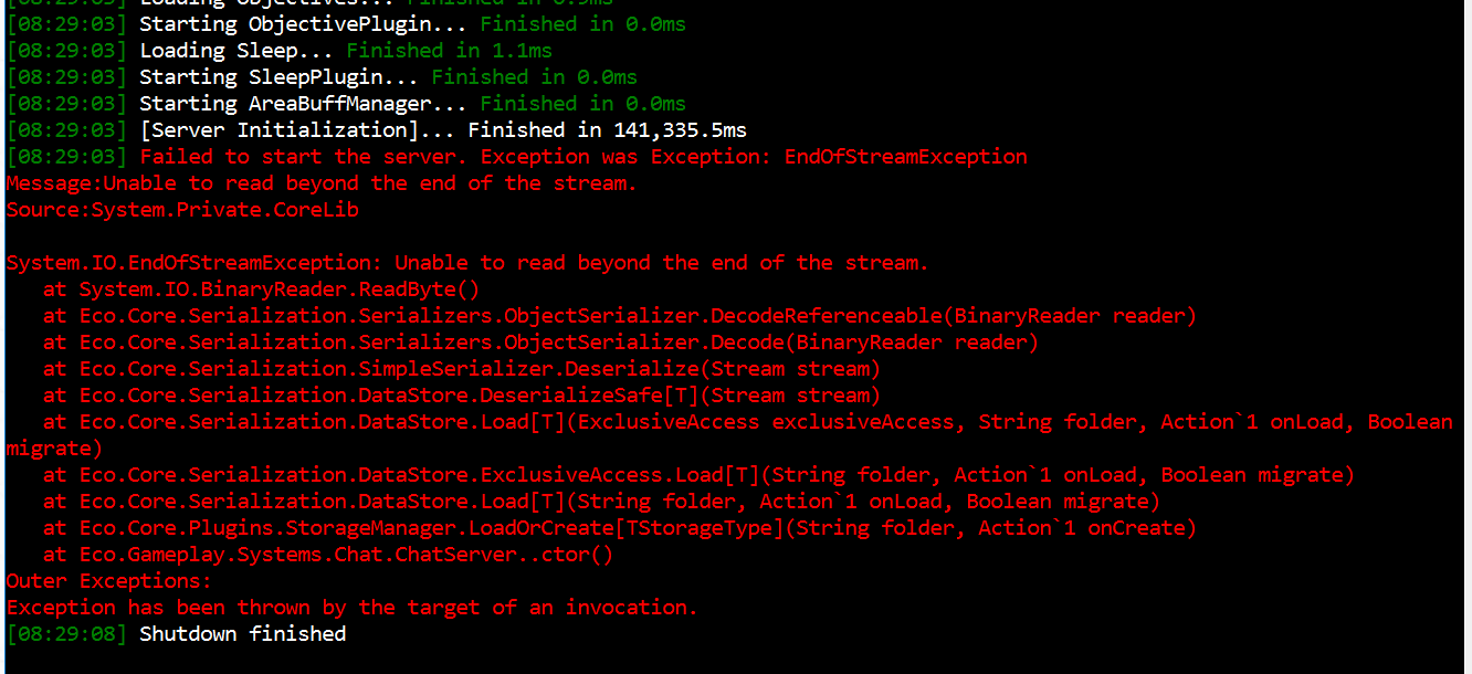 [0.9.3.4 Beta Release-226] ECO+ Server crashing with error. Message:Array dimensions exceeded ...