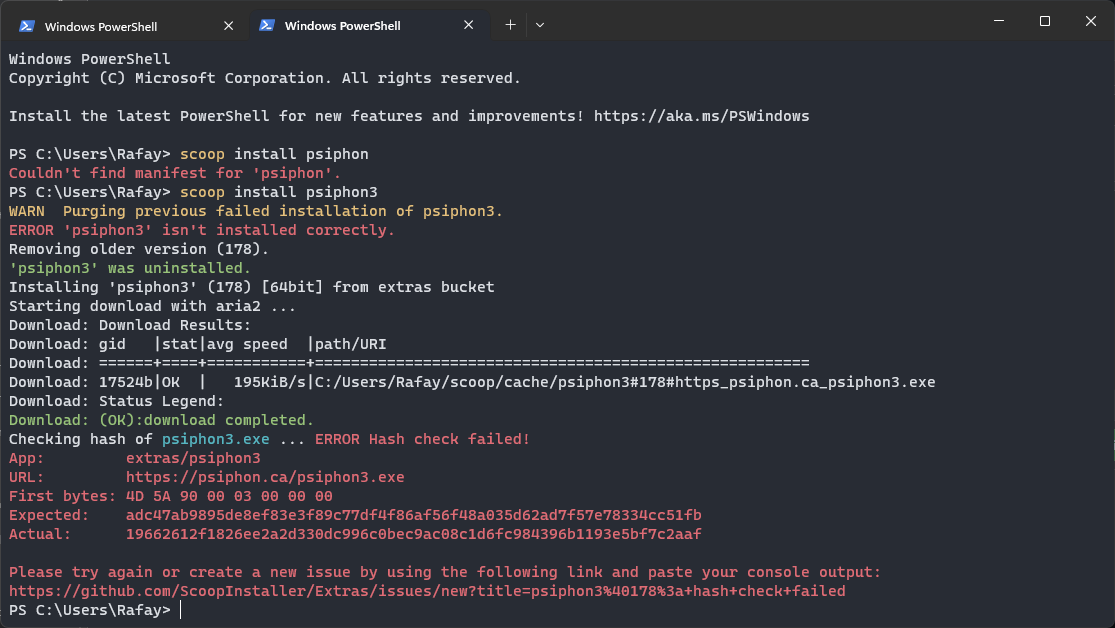 Psiphon3 178 Hash Check Failed · Issue 10803 · Scoopinstaller Extras · Github