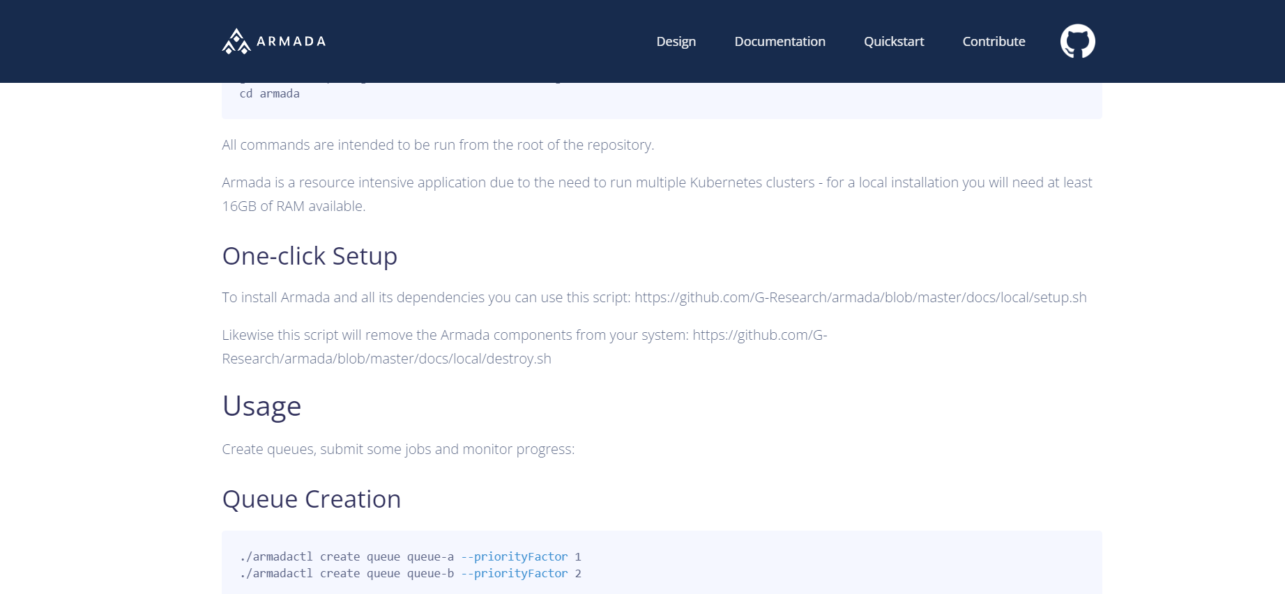 formatting fixes to the Quickstart · Issue #1326 · armadaproject/armada · GitHub