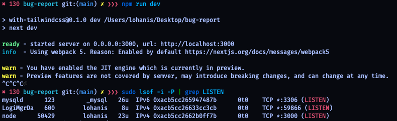 Dev server hangs without logging errors · Issue #4715 · tailwindlabs/tailwindcss · GitHub