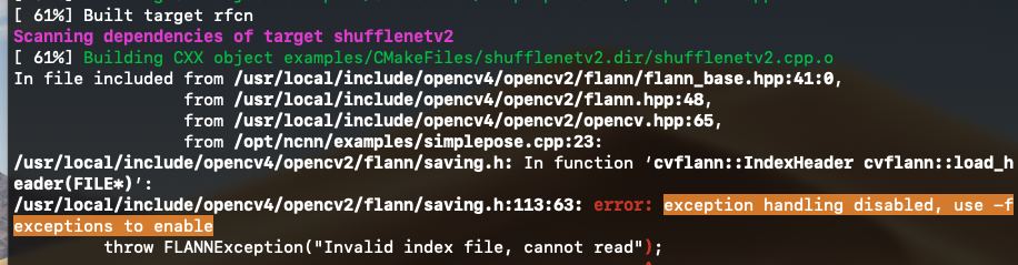 error: exception handling disabled, use -fexceptions to enable · Issue #1537 · Tencent/ncnn · GitHub
