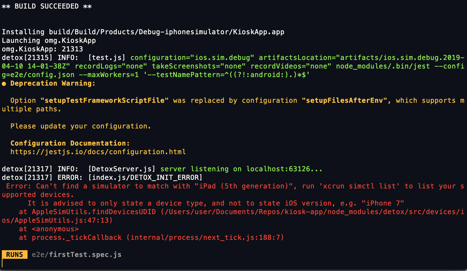 Detox does not find iPad (5th generation) simulator - but simulator is listed with xcrun simctl ...