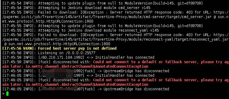 Could not connect to a default or fallback server, please try again later: io.netty.channel ...