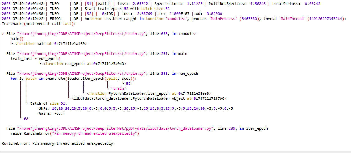 RuntimeError: Pin memory thread exited unexpectedly and RuntimeError: DF dataloader error ...