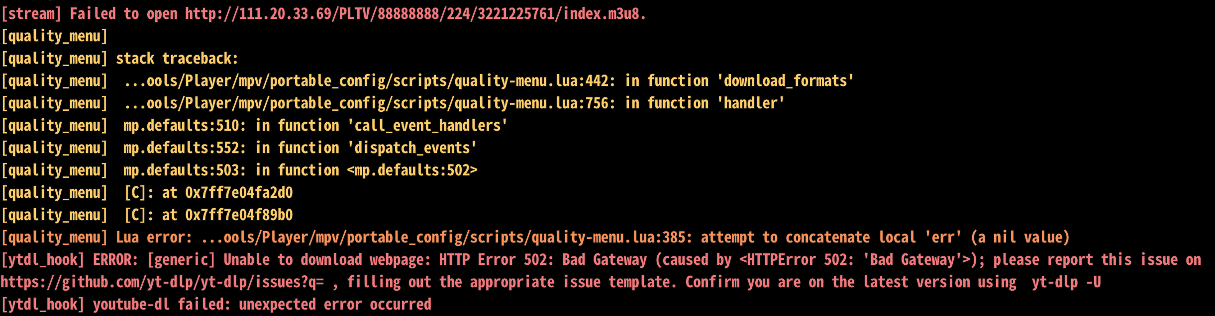 If failed to fetch the available format then this script will crash due to the `err` is nil ...