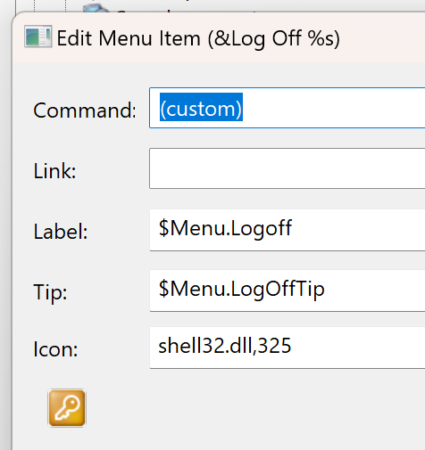 After changing the logoff command in Log off menu item, the item's ...
