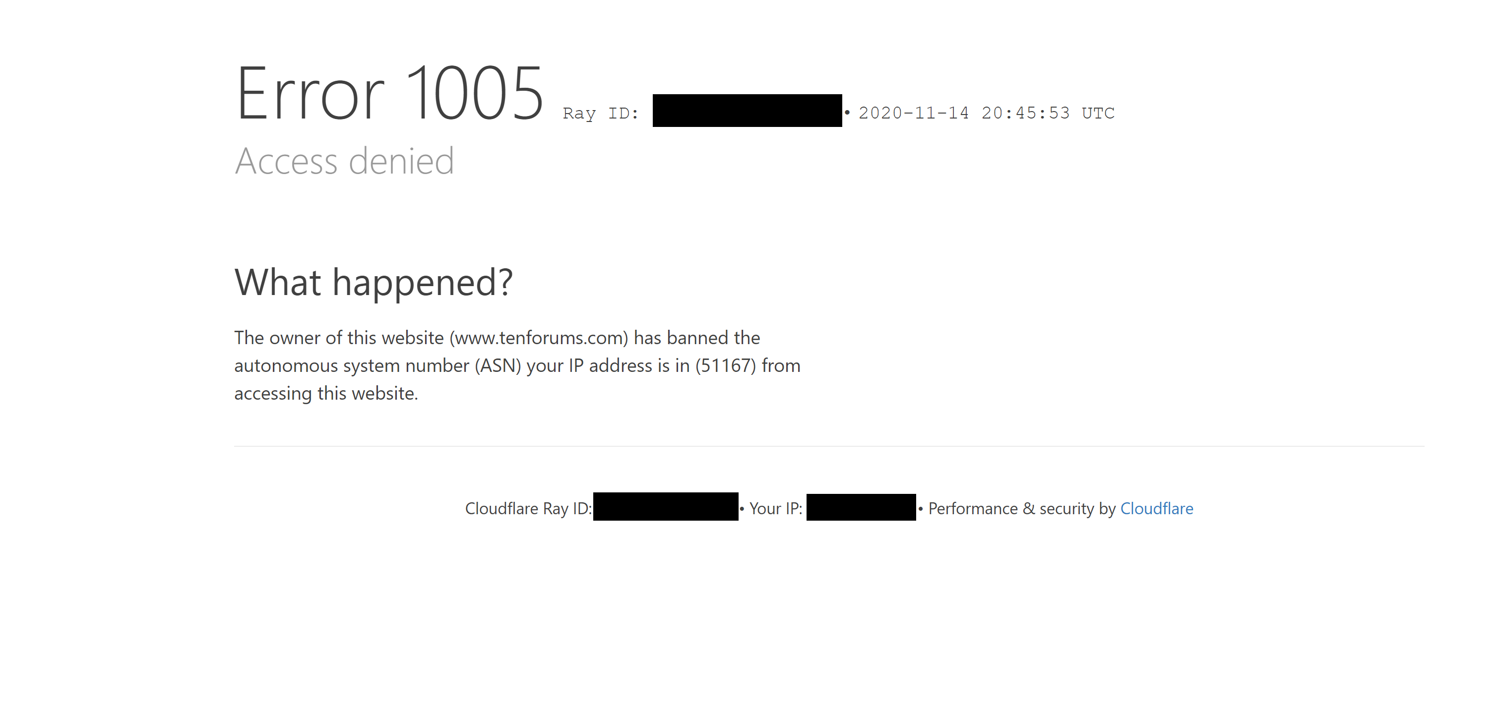 Error 1005 when trying to access some sites (autonomous system number ...