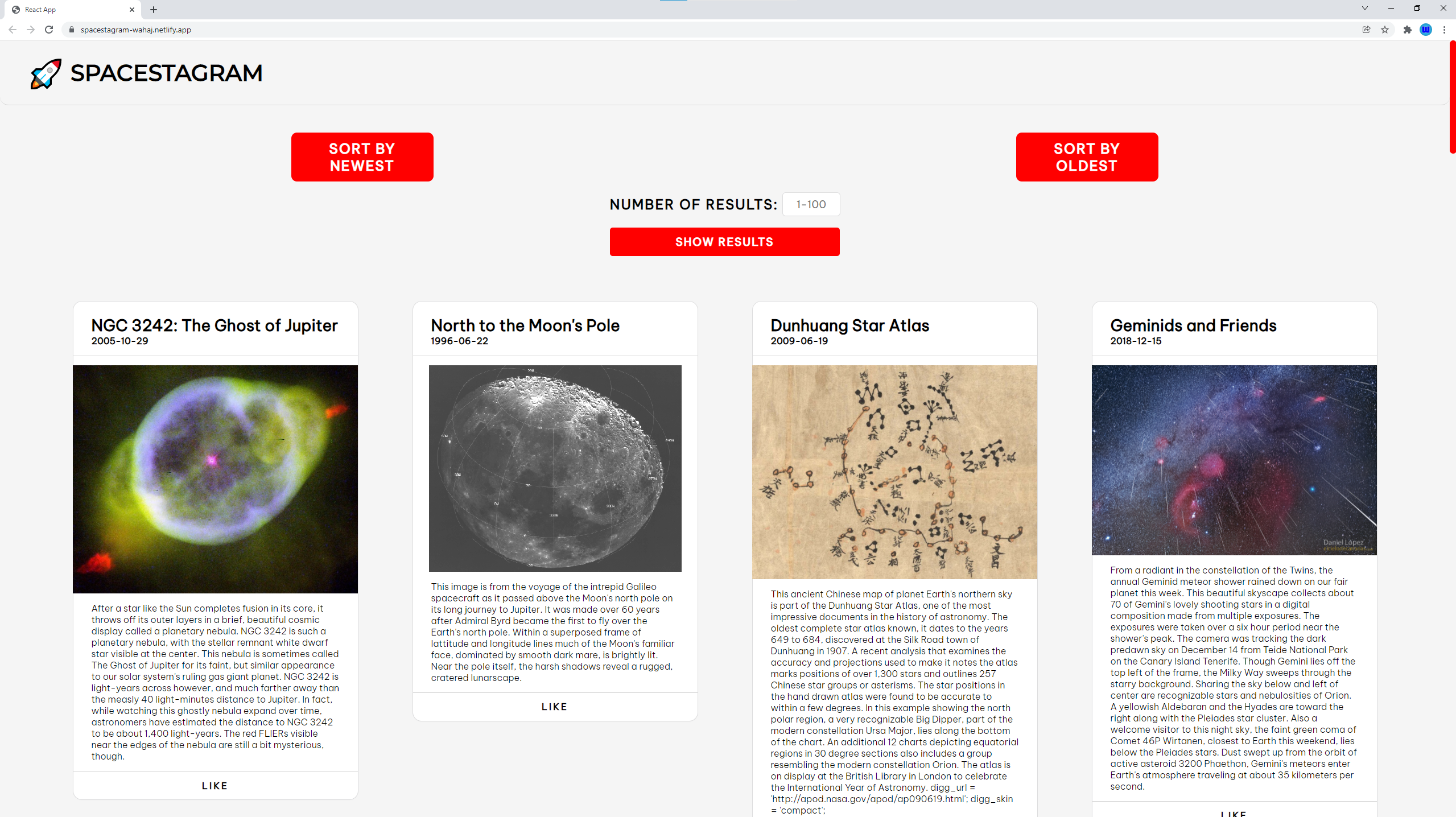 GitHub - Wazotik/spacestagram-shopify-challenge: Web application that makes use of NASA's ...