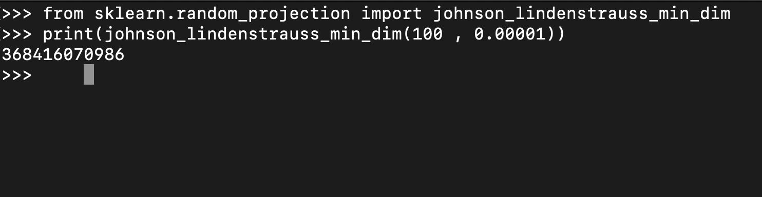 johnson_lindenstrauss_min_dim gives result -2147483648 with n_samples = 100 and eps = 0.0001 ...