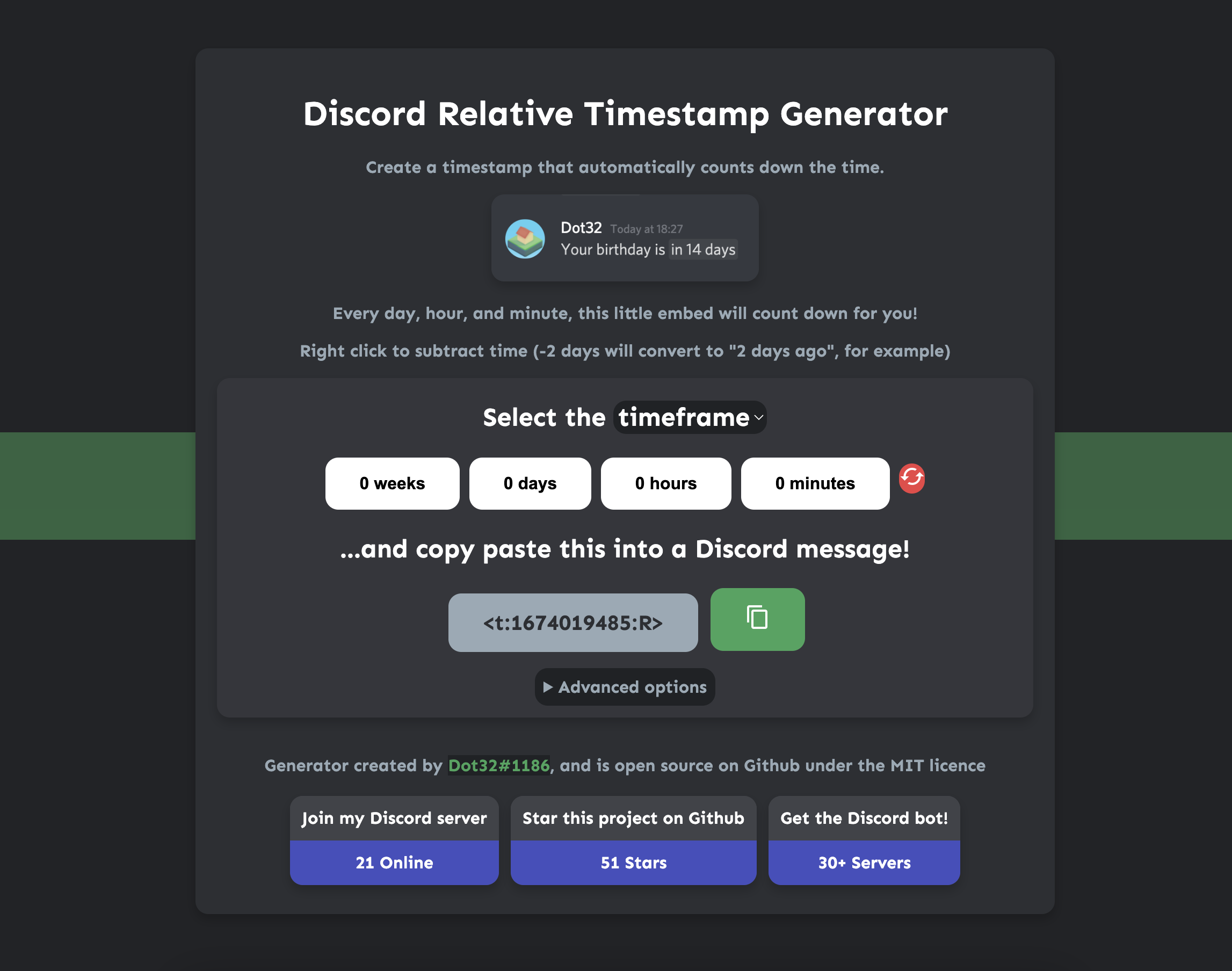 GitHub Dot32IsCool discord timestamp generator Create Timestamps