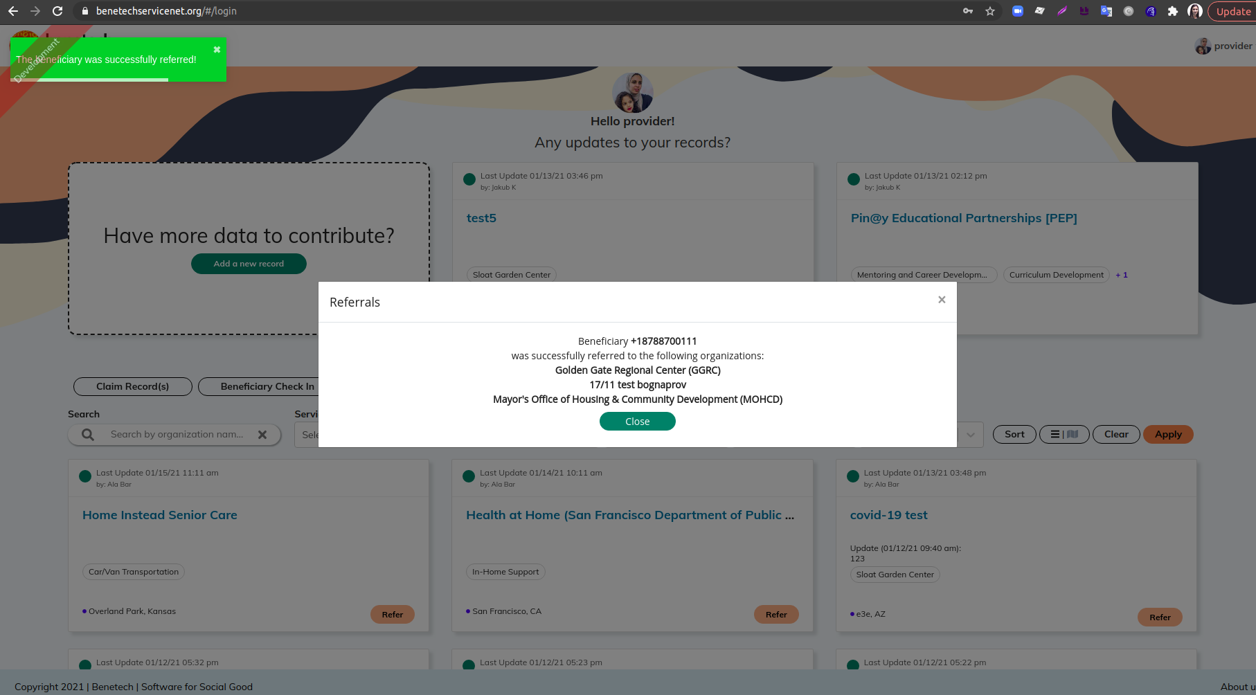 Beneficiary check in/referral pop up changes · Issue #1465 · openreferral/ServiceNet · GitHub
