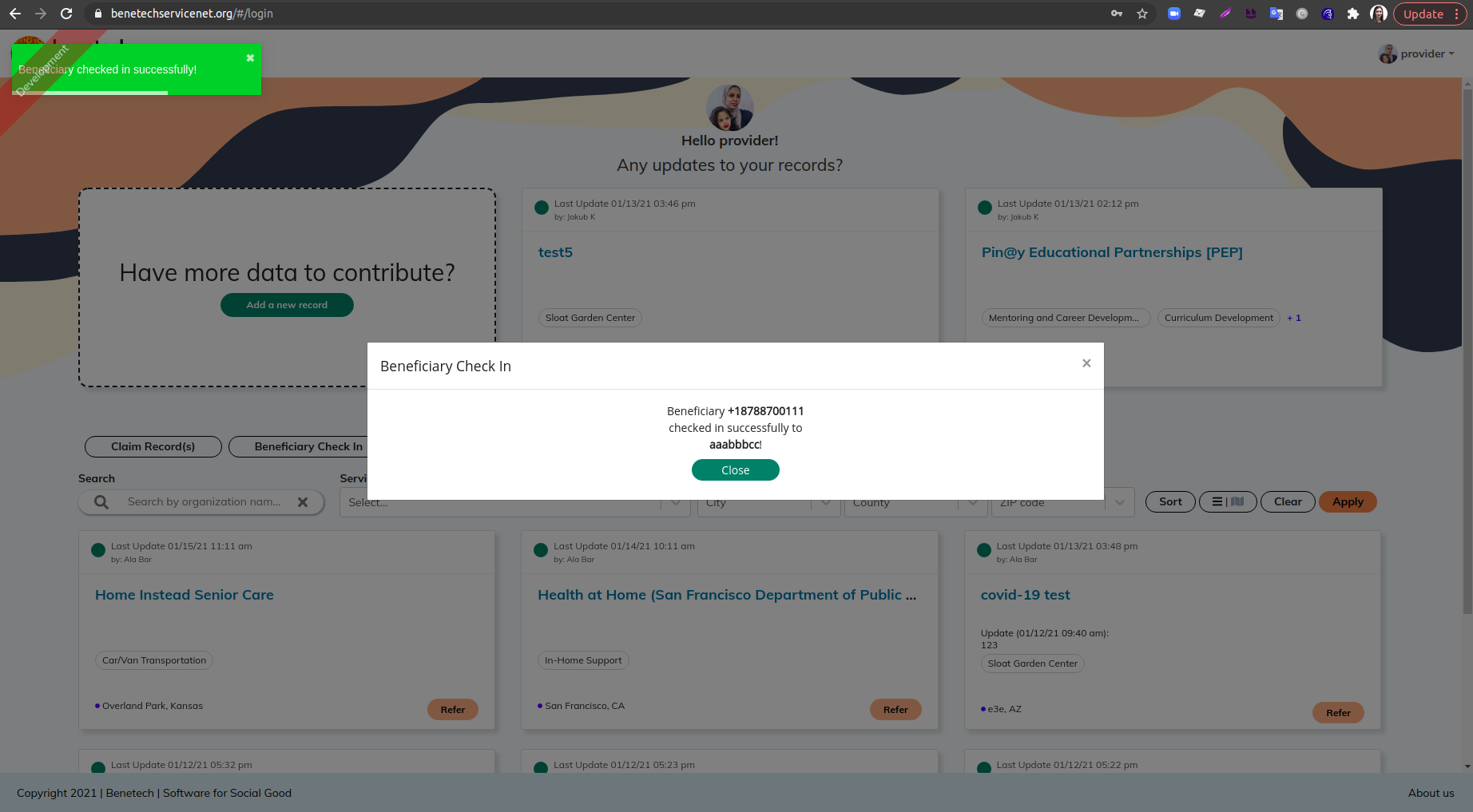 Beneficiary check in/referral pop up changes · Issue #1465 · openreferral/ServiceNet · GitHub
