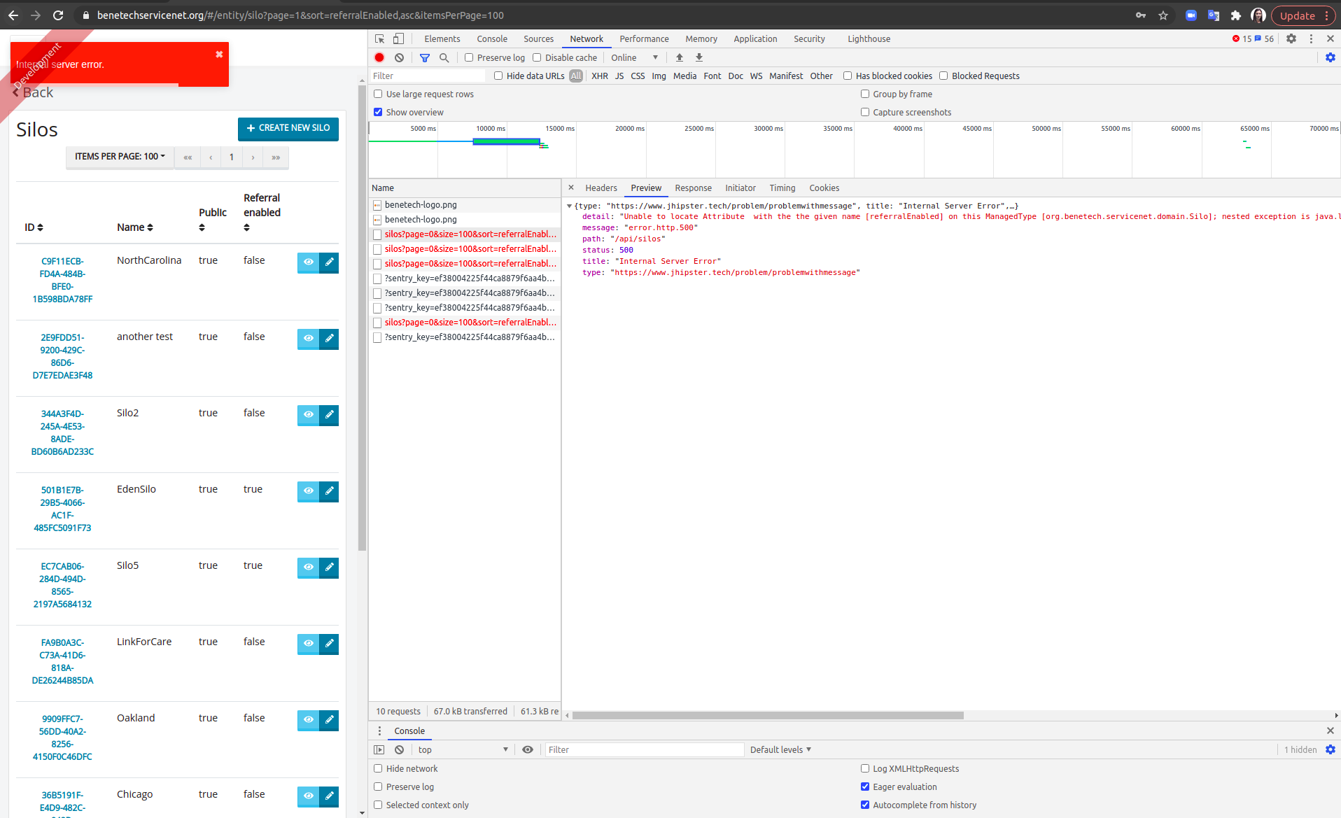 ISE is thrown during sorting by Referral enabled on the Silo entity ...
