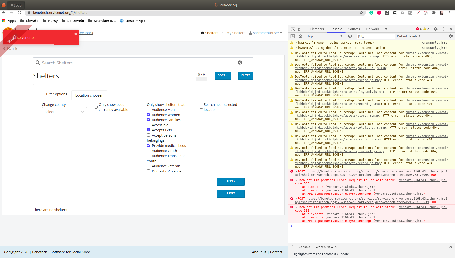 Internal Server Error is thrown during filtering on the Shelter View · Issue #1077 ...