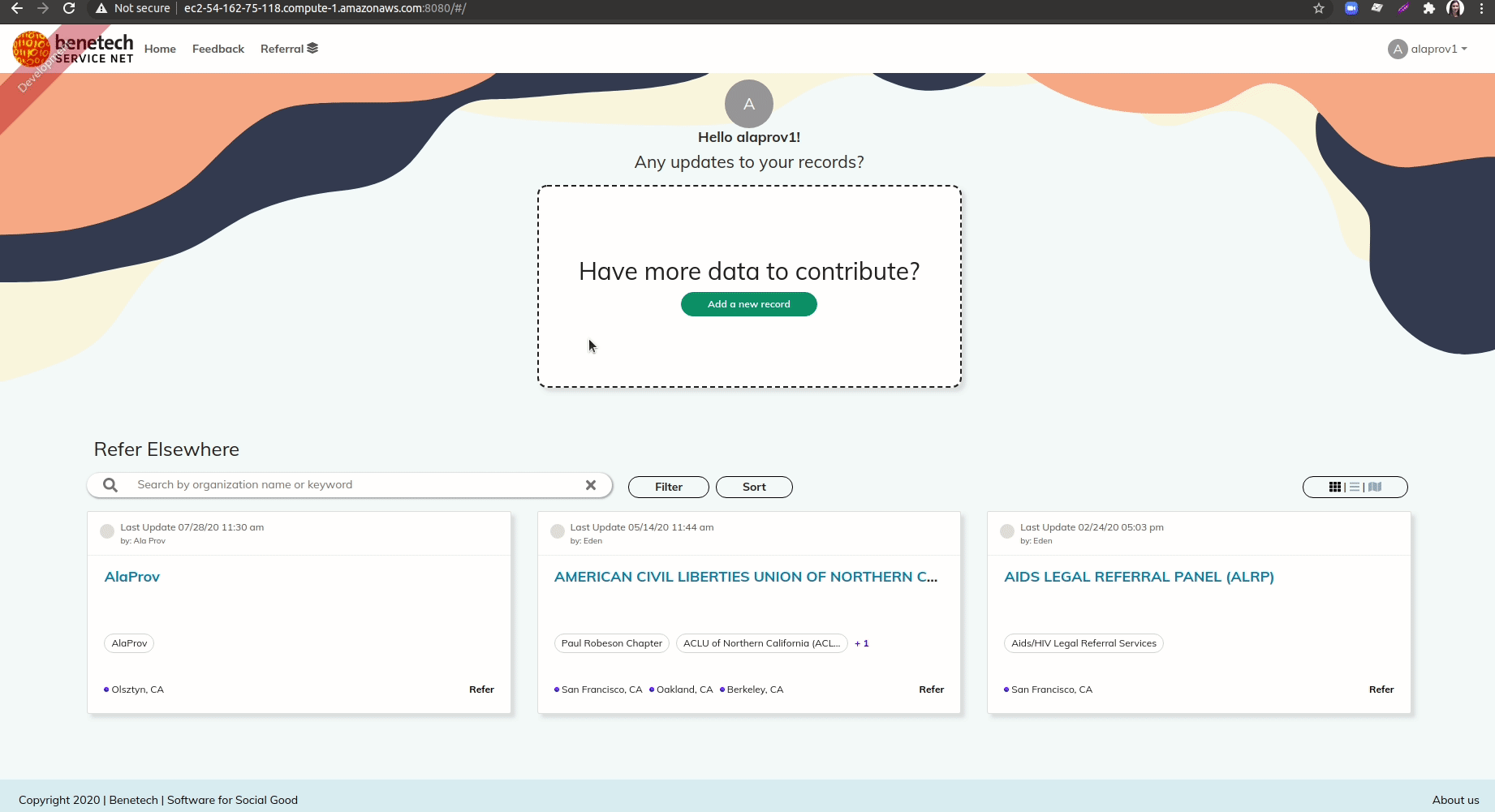 The first created organization is not displayed in the "Your records ...