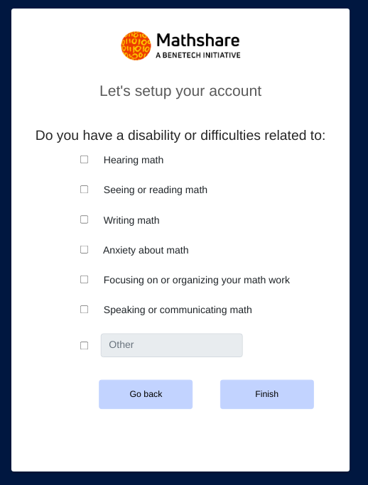 Input: Disability Information (Demographics > Third Page) · Issue #1522 · benetech/MathShare ...