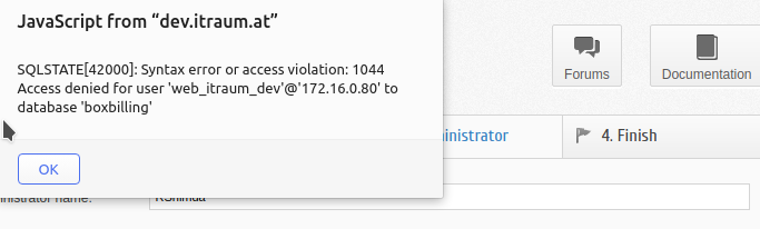 [Bug] SQL[42000] 1044 - Access denied for user · Issue #1238 · boxbilling/boxbilling · GitHub