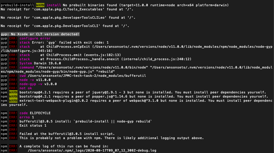 Gyp No Xcode Or Clt Version Detected · Issue 453 · Insidesherpajpmc Tech Task 2 Py3 · Github 