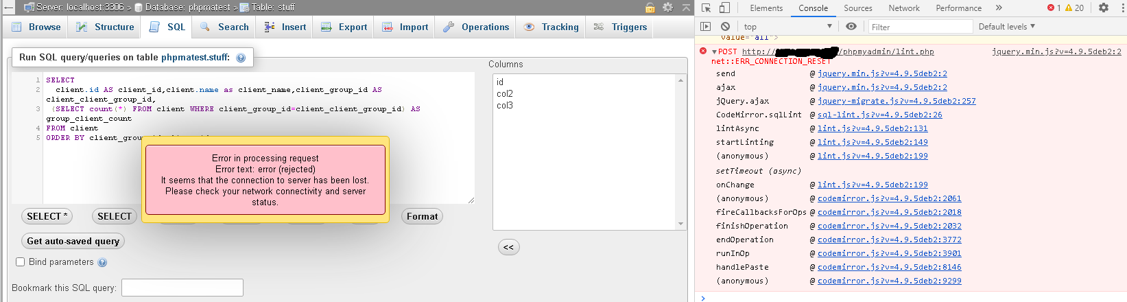 Run SQL with sub-query fails with "Error text: error (rejected)" · Issue #16533 · phpmyadmin ...