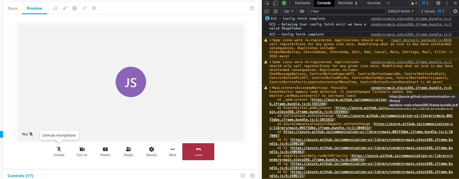 Warning messages from CallComposite component · Issue #2468 · Azure/communication-ui-library ...
