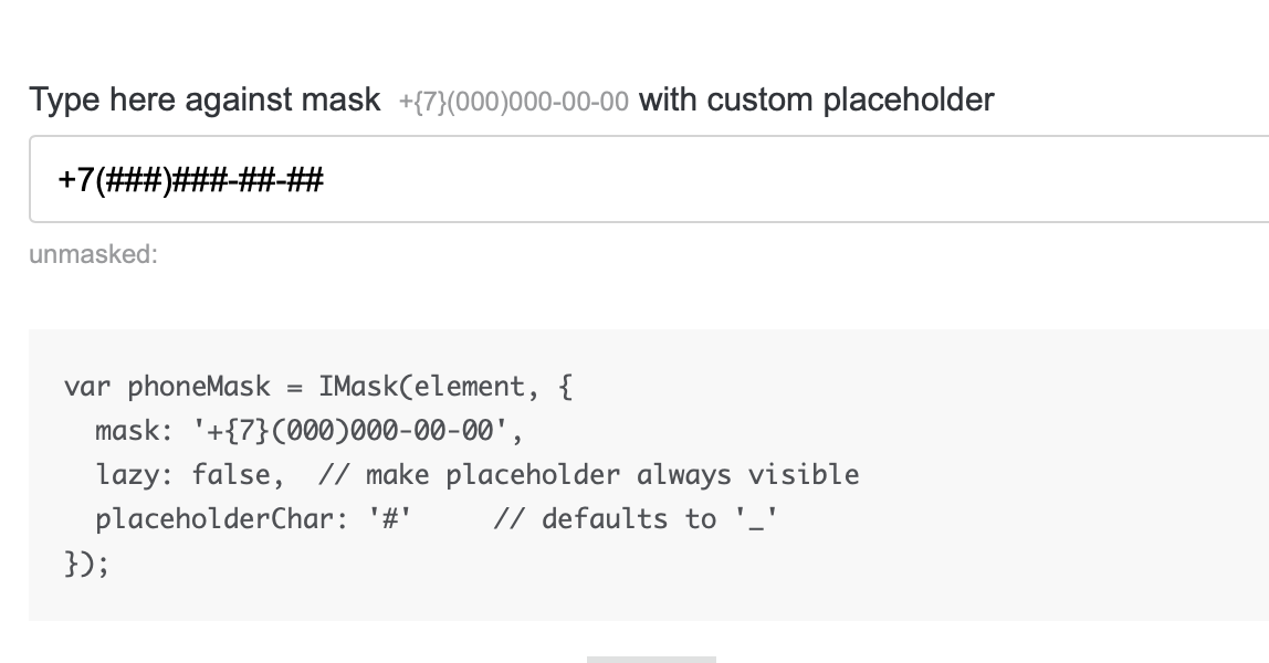 Replace please phone example with correct solution · Issue #214 · uNmAnNeR/imaskjs · GitHub