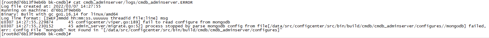 Config File "mongodb" Not Found in "[/data/src/configcenter/src/bin/build/cmdb/cmdb_adminserver ...