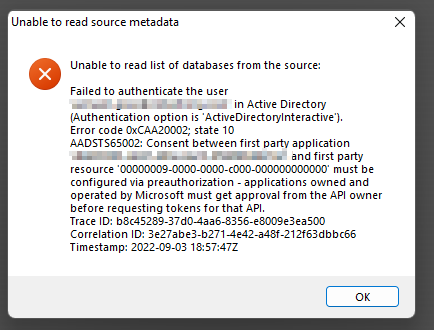 Cannot connect to Azure SQL Database with MFA · Issue #1029 · TabularEditor/TabularEditor · GitHub