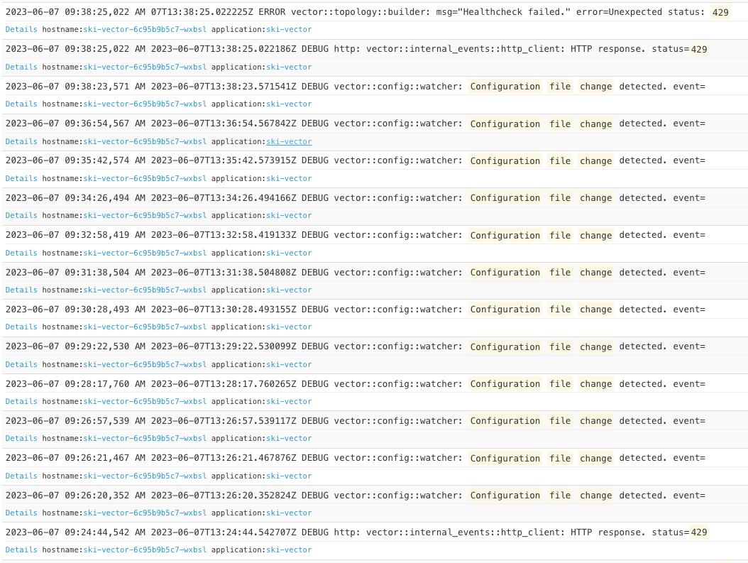 k8s deployment reloads config every 60s (Vector version 0.25.0 ...
