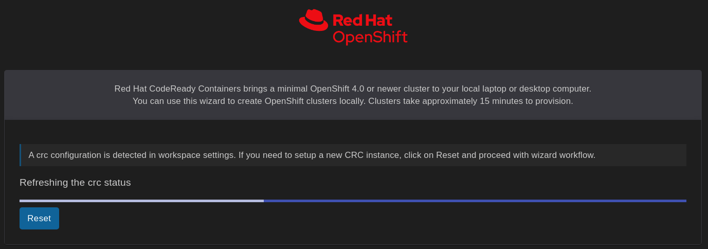 Add OpenShift Cluster editor never stop refreshing CRC status if `crc console --credentials ...
