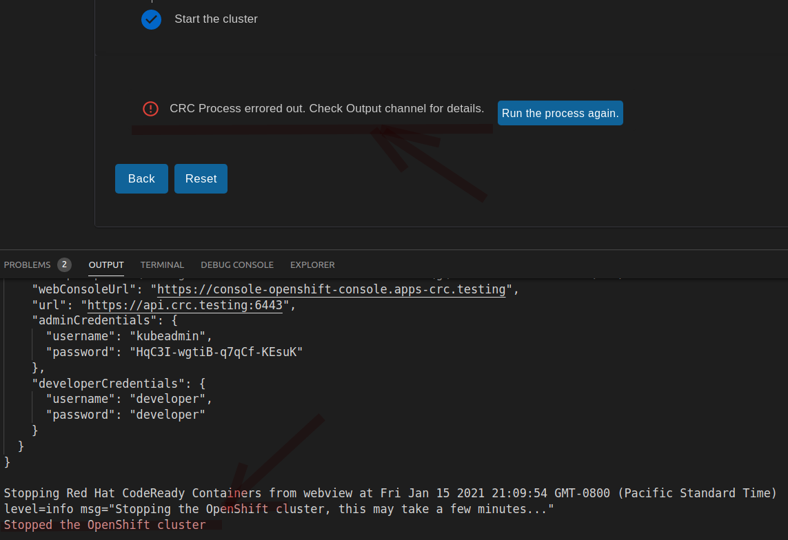 'Stop Cluster' button reports an error and stops the cluster anyway ...