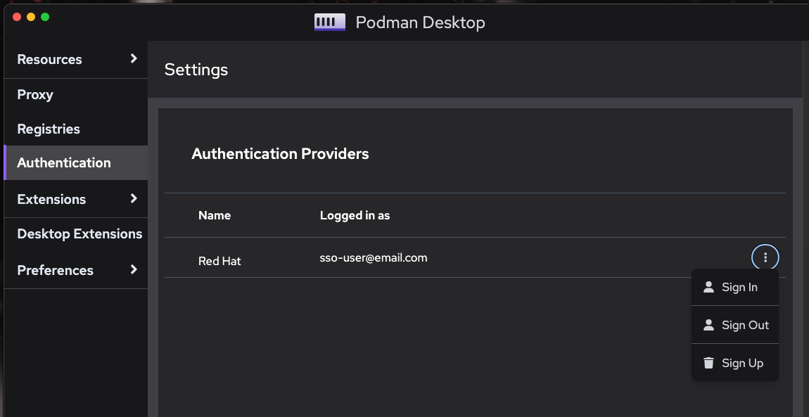 Adds A Ui Section In Podman Desktop To See All Authentication Providers Sign In · Issue 1705