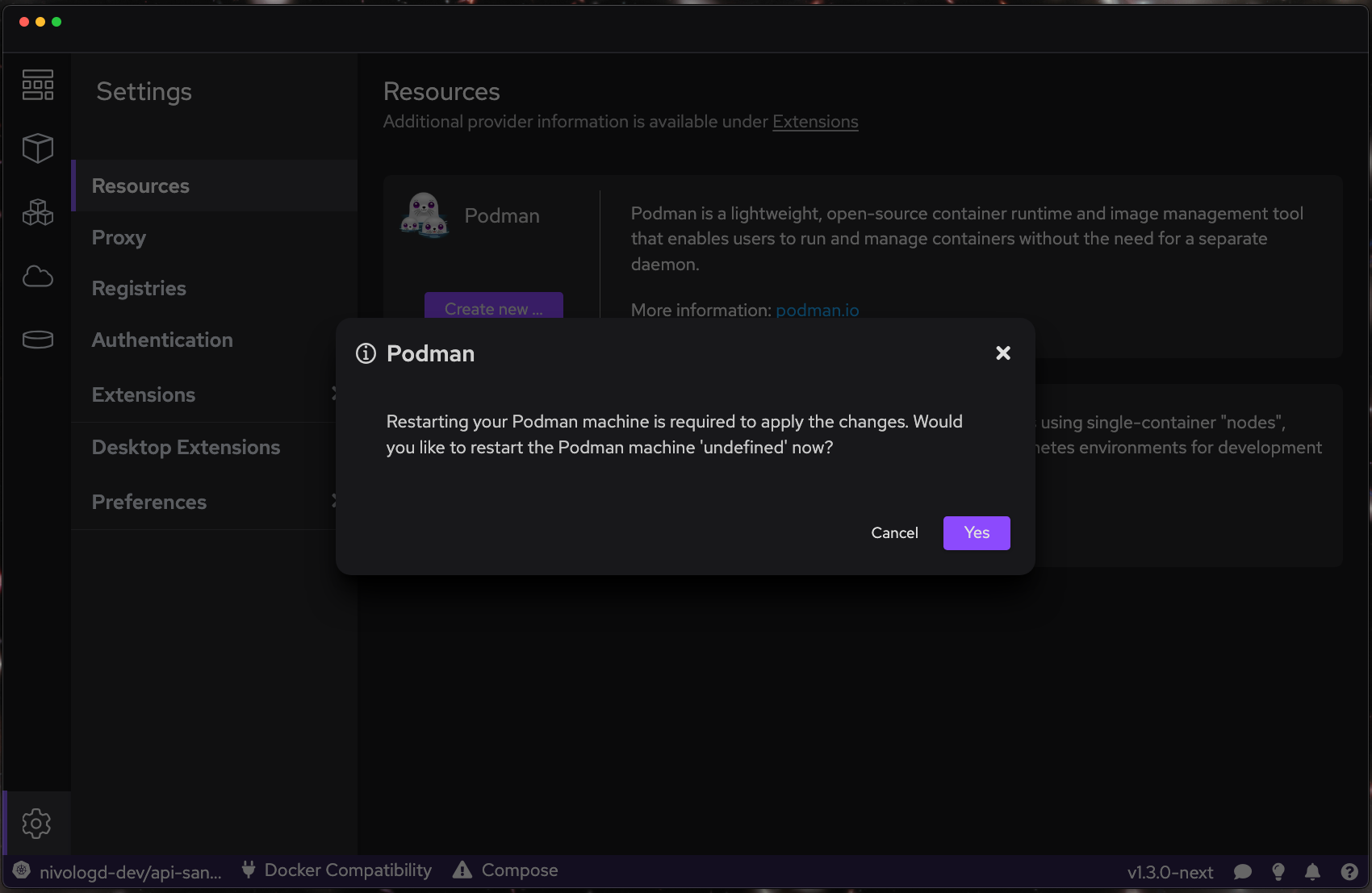 Switching Docker Compatibility Onoff Requests For Podman Machine Restart Even When It Is
