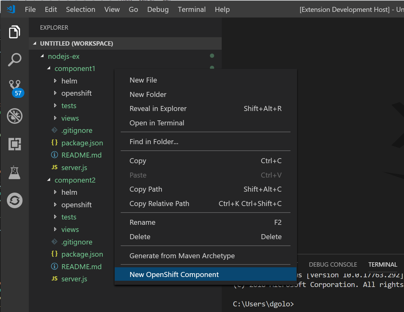 Provide context menu in Explorer to to create new local OpenShift Component · Issue #591 ...