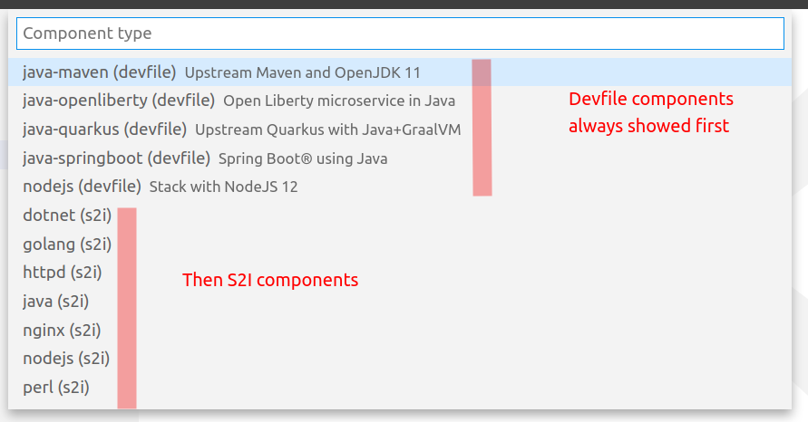 Show devfile component type quickpick items first · Issue #1790 · redhat-developer/vscode ...