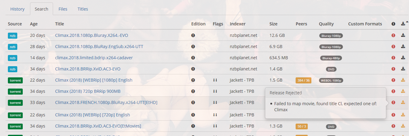 Radarr unable to import movie Climax · Issue #3355 · Radarr/Radarr · GitHub