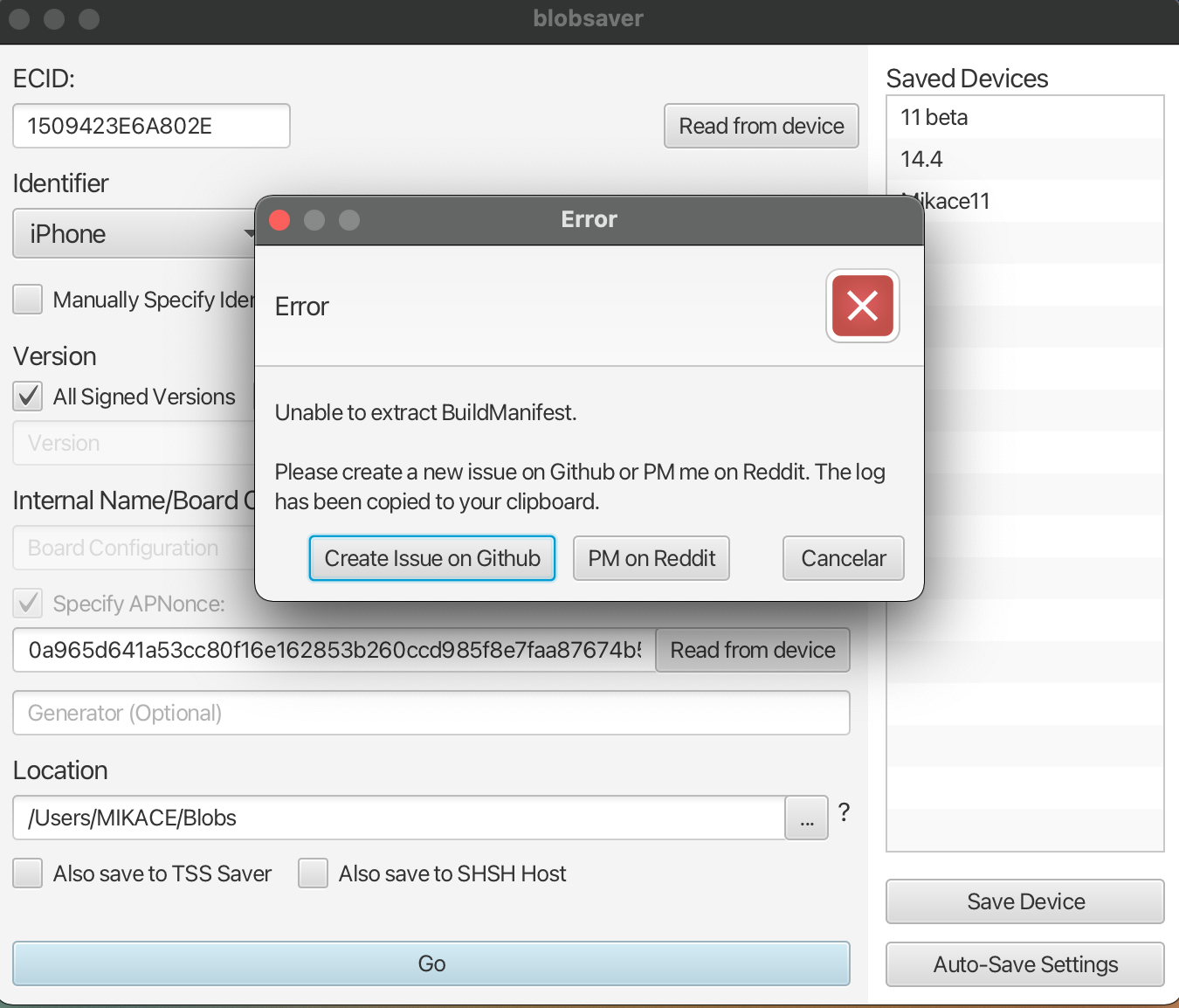 Blob Saver "Unable to extract BuildManifest · Issue #449 · airsquared/blobsaver · GitHub
