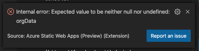 There is an error when clicking "Create Static Web App.." button with ...